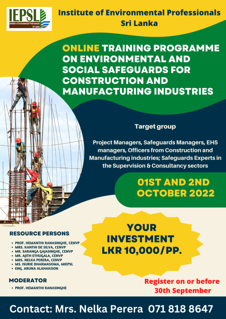 Training Program on Environment and Social Safeguard for the ...